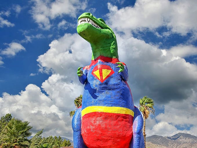 Even dinosaurs need heroes! This T-Rex sporting Superman colors proves that extinct doesn't mean boring – it's a bird, it's a plane, it's Super-Rex!