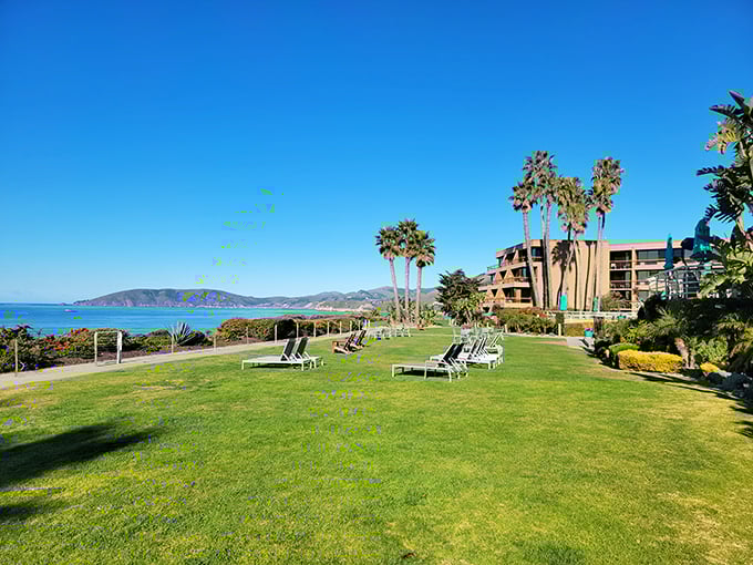 The Cliffs Hotel's lawn chairs aren't just seats – they're front-row tickets to nature's greatest show, complete with palm trees standing like exclamation points.