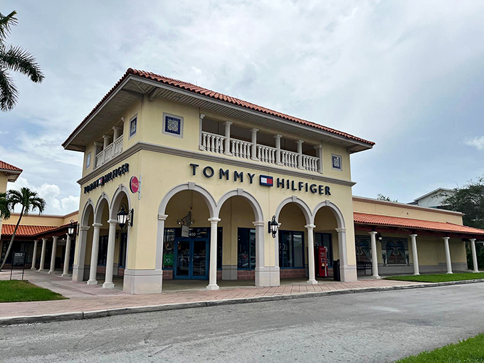 Tommy Hilfiger's flagship store stands like a miniature Mediterranean villa, where nautical-preppy dreams come true at prices that won't sink your budget.