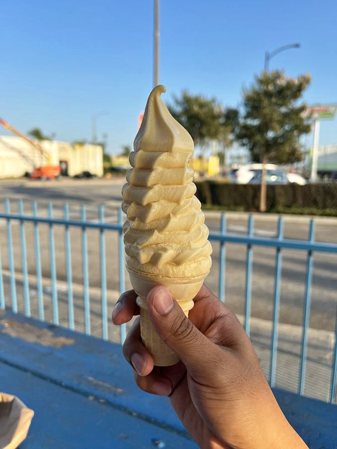 The perfect soft-serve spiral—architectural marvel, dairy engineering triumph, and proof that some things in life are still worth waiting for.