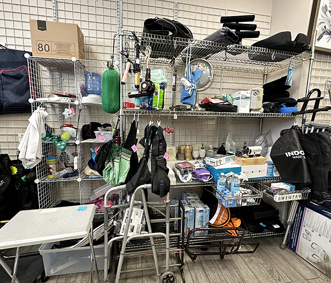 The organized chaos of miscellaneous treasures—where your next camping trip, home gym, and kitchen upgrade are all waiting to be discovered.