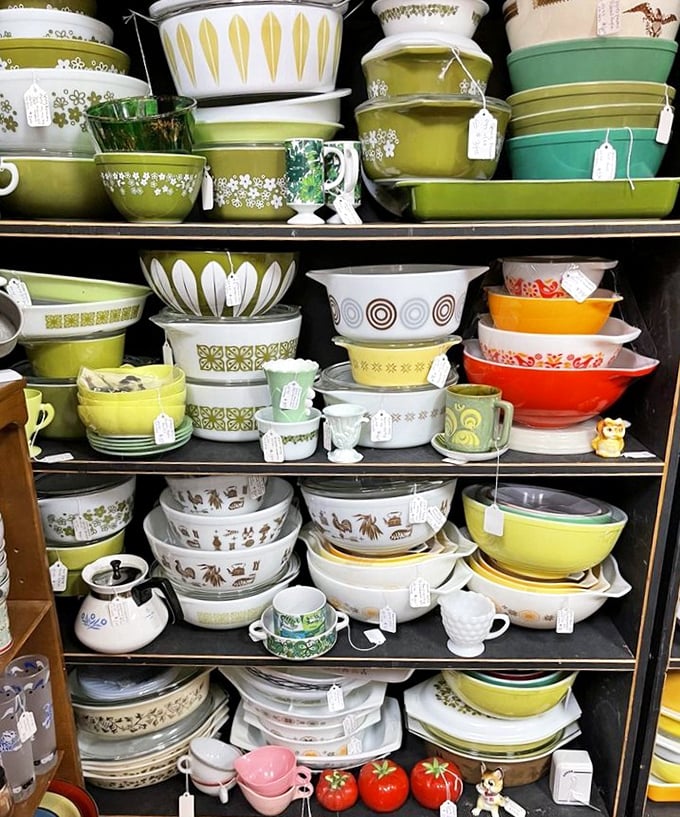 Pyrex paradise! The colors alone are a time machine to grandma's kitchen, where food somehow tasted better from these avocado-green dishes.
