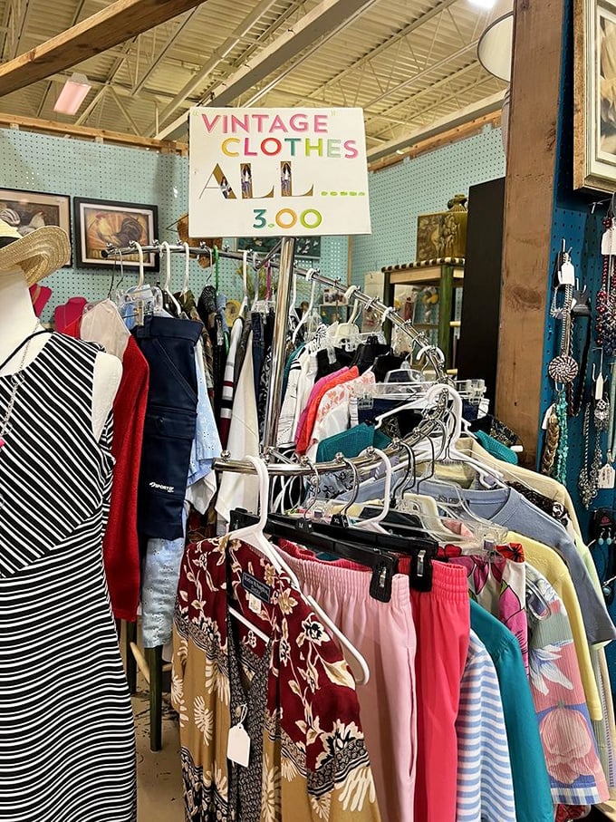 "All $3.00" reads the sign, and suddenly your wardrobe renovation seems not just possible but inevitable. Vintage style without vintage prices!