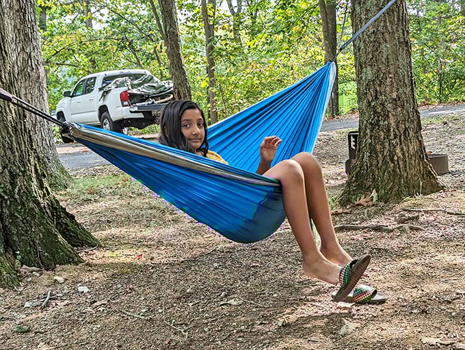 Nothing says "I've officially disconnected" like swaying in a hammock between two trees, where the only notification you'll get is from a curious chipmunk.