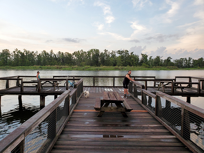 The fishing pier at Three Rivers isn't just a platform – it's front-row seating to nature's greatest show, complete with furry spectators.