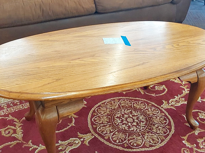 Solid oak coffee tables like this beauty often sell for hundreds elsewhere. Here, it's priced less than your last fancy dinner out.