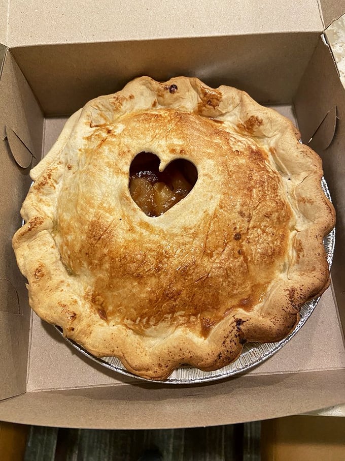 This isn't just pie—it's edible art with a heart-shaped window to the soul of Julian's apple country heritage.