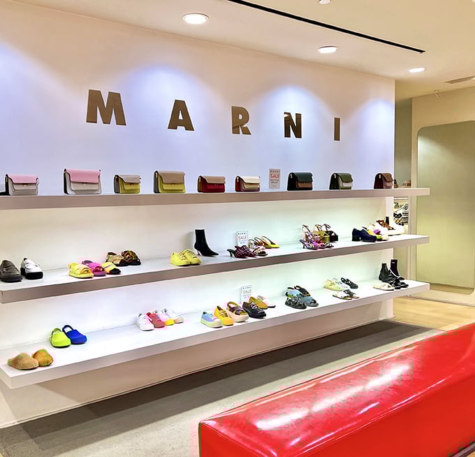 Marni's colorful footwear display proves that even in the desert, you can find fashion oases where practical shoes take a backseat to fabulous ones.