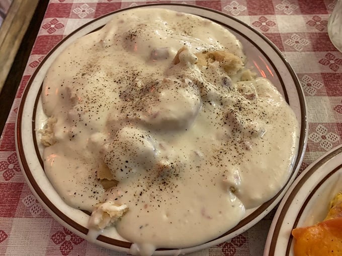 Holy smokes, these biscuits and gravy could make a lumberjack weep – pure Central Valley comfort on a plate.