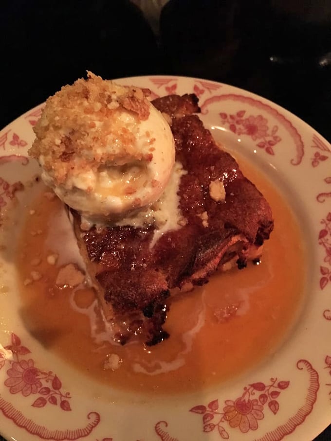 Bread pudding that makes time stand still—crowned with melting ice cream and swimming in caramel that would make your grandmother weep with joy.