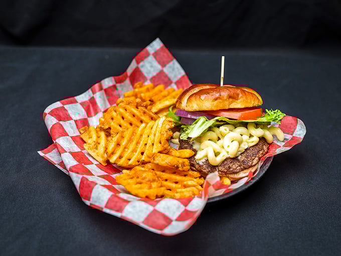 Mac and cheese ON a burger? This isn't just thinking outside the box—it's demolishing the box and building a flavor palace.
