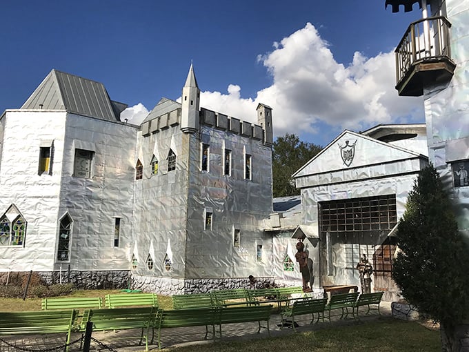 From this angle, you can almost imagine you're in Europe—if Europe's castles were made of recycled printing plates and bathed in that unmistakable Florida sunshine.