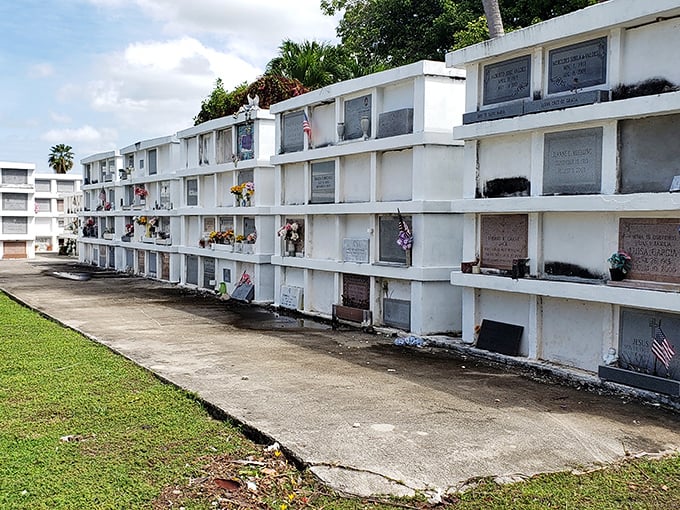 The cemetery's stark white mausoleums resemble a miniature cityscape—downtown Key West's quietest real estate development with 100% occupancy.