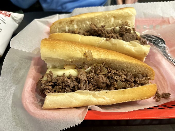 Behold, the holy grail of Philadelphia cuisine. Thinly sliced ribeye and melted cheese nestled in a perfect roll—sandwich architecture at its finest.