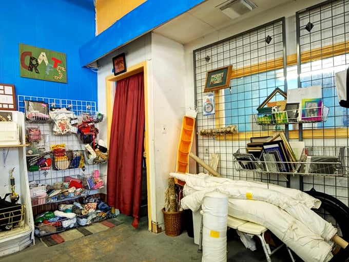 Denim heaven awaits inside, where jeans of every era hang patiently, waiting for their second chance at fashion glory.