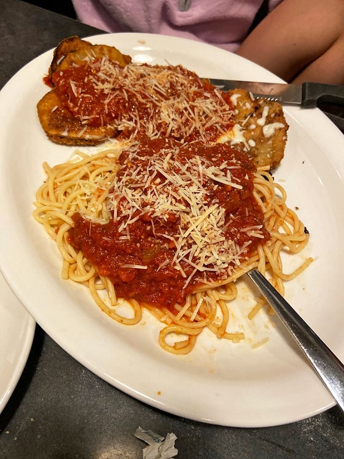 This isn't just pasta—it's a saucy Italian hug on a plate, with enough cheese to make Wisconsin nervous.