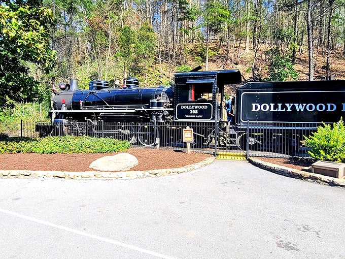 Engine 192 rests between journeys, a 110-ton iron beast with stories to tell from its previous life hauling coal in Alaska before finding retirement paradise in the Smokies.