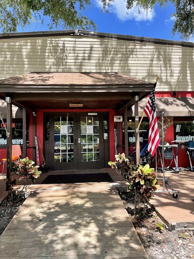 The entrance says it all – patriotic, welcoming, and ready for business. That American flag isn't just decoration; it's a promise of good old-fashioned value.