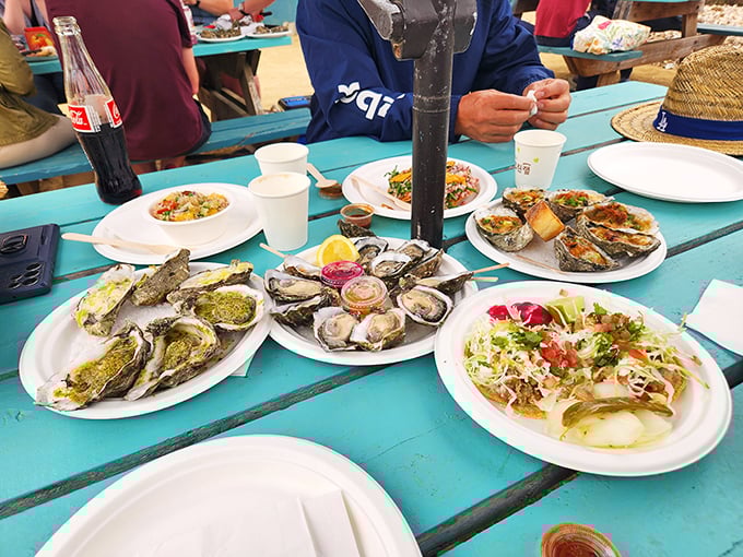 Not your grandmother's picnic spread—unless your grandmother was secretly Julia Child. A feast of oceanic proportions awaits.