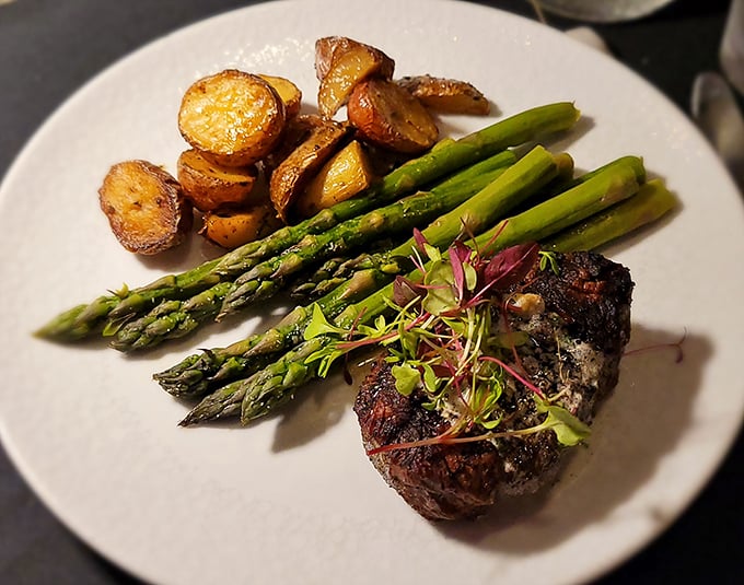 This perfectly seared filet mignon with roasted potatoes and asparagus isn't just dinner—it's what food dreams are made of.