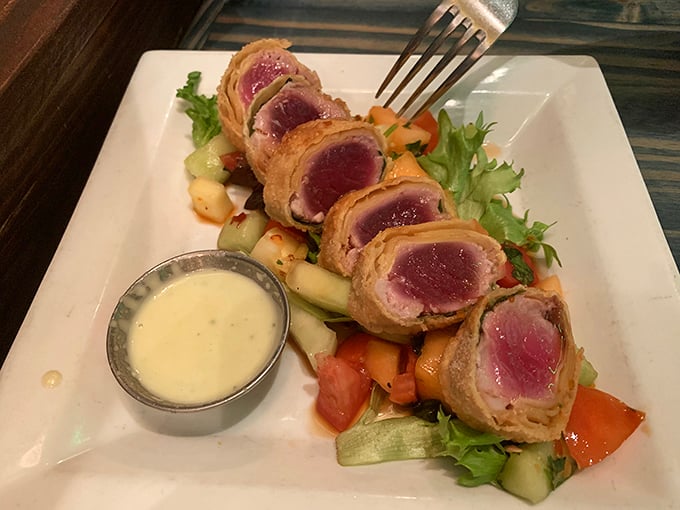The legendary fried tuna roll—perfectly seared on the outside, gloriously rare inside. This is what food dreams are made of.