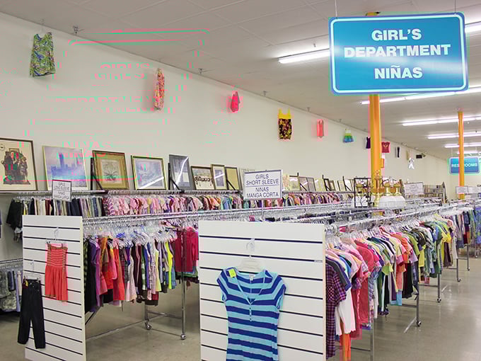 The girls' section sparkles with possibilities, where yesterday's fashion becomes tomorrow's favorite outfit for a fraction of retail.