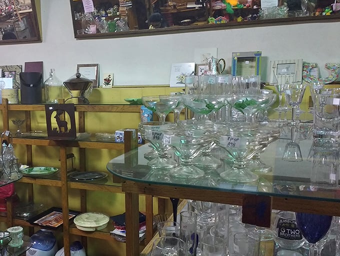 Crystal and glassware gleam under the lights like an elegant dinner party waiting to happen—at prices that won't shatter your budget.