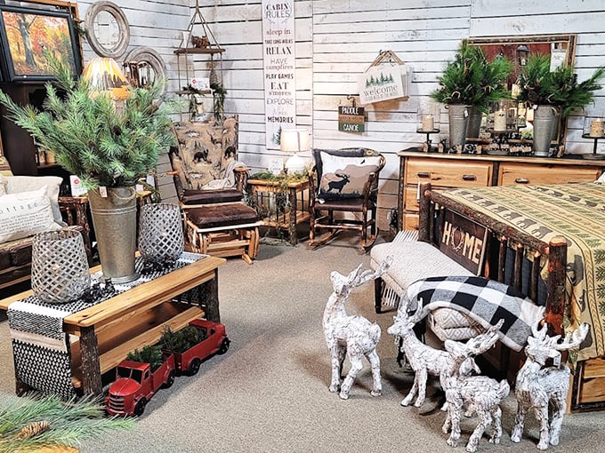 Rustic meets refined in this home décor section where cabin-chic furniture and whimsical woodland creatures create the Pennsylvania getaway you've been dreaming about.