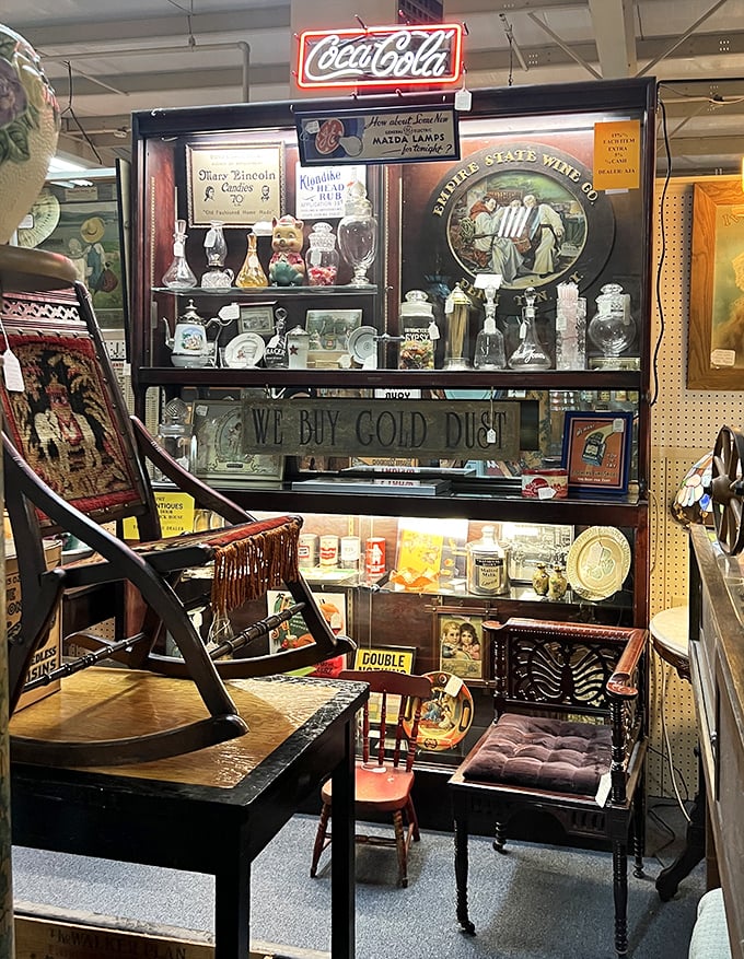 A Coca-Cola shrine that would make Atlanta proud. That "We Buy Gold Dust" sign belongs in a Western saloon, not my living room—yet I'm tempted.