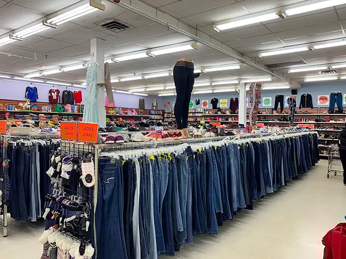 The denim section stretches like a blue horizon—each pair with its own story, waiting for the next chapter.