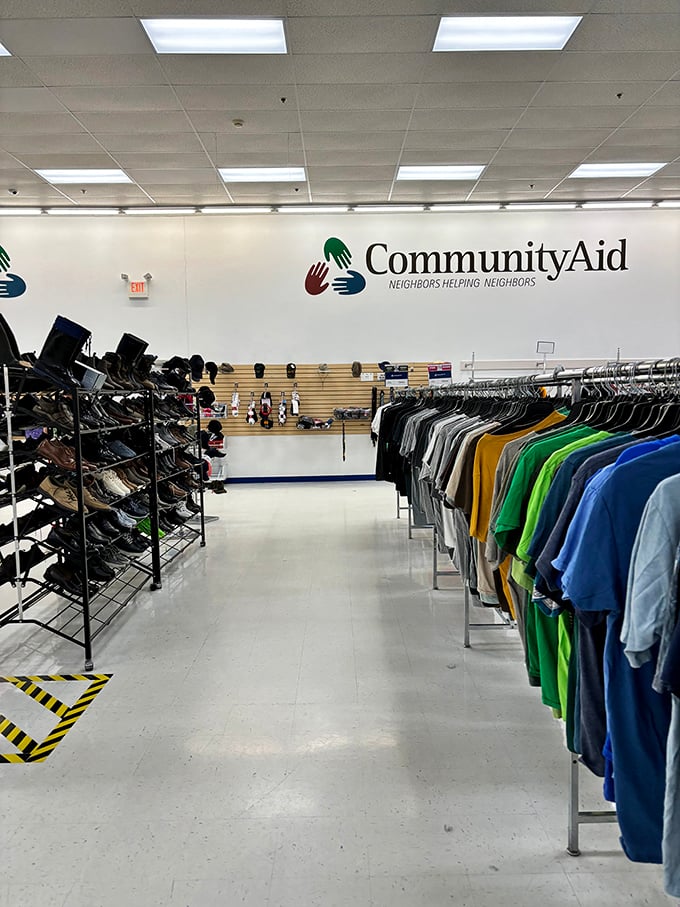 Neighbors Helping Neighbors isn't just a slogan—it's the organizing principle behind these meticulously arranged racks of possibility. 