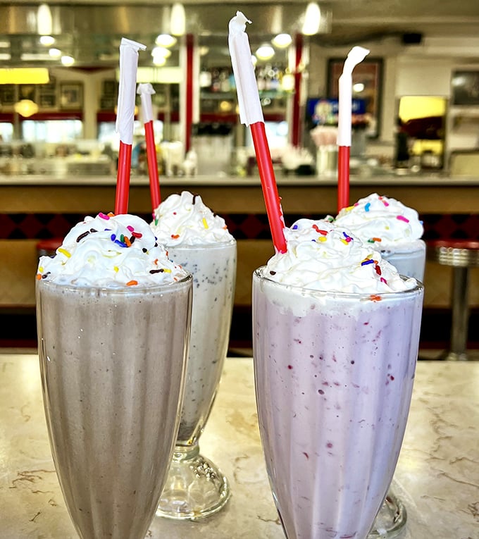 These aren't just milkshakes; they're creamy works of art that require serious straw strength and zero guilt. The sprinkles aren't optional—they're essential joy particles.