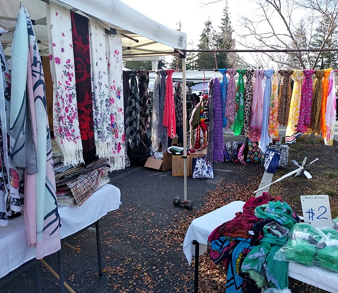 Textile paradise where scarves dance in the breeze. Each vibrant pattern tells a different story, waiting to become your next signature accessory.