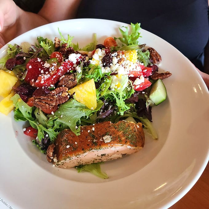This isn't just a salad—it's what happens when vegetables and salmon have a glamorous reunion after spending time apart.