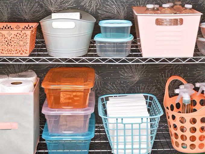 Storage solutions in candy colors that Marie Kondo would approve. These baskets spark joy without sparking credit card debt.