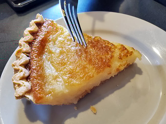 Behold Indiana's state pie in all its glory—a sugar cream masterpiece with that perfect caramelized top that makes time stand still.