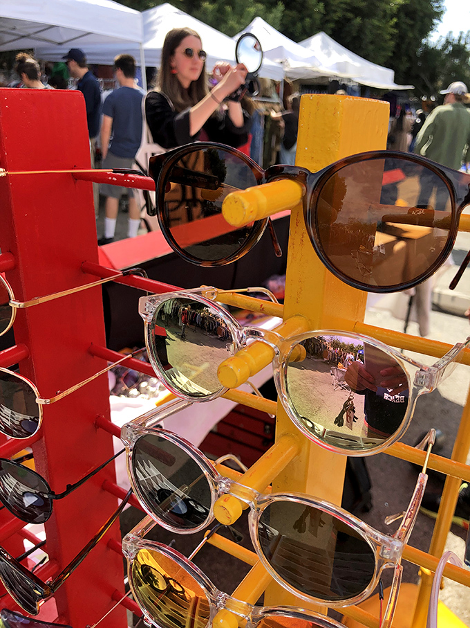 Vintage eyewear displayed like modern art – because in LA, even your sunglasses should tell a story worth sharing.