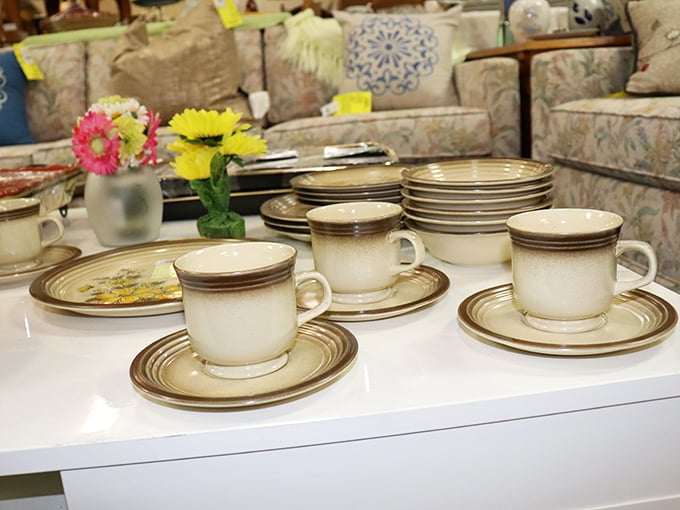 Vintage teacups that have witnessed decades of gossip sessions now stand ready for your next heart-to-heart—complete with that irreplaceable patina of history.