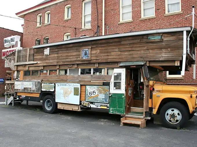The Road Yacht isn't your average school bus—it's a rolling love letter to Route 66, transformed into a quirky mobile museum that Wes Anderson would approve of.