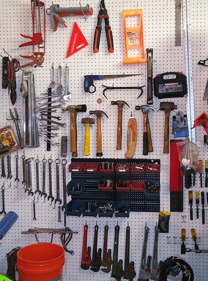 Tool heaven for the handy and hopeful alike. This pegboard paradise would make Tim Allen grunt with approval—every fixer-upper's dream wall.