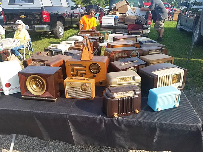 Radio days revisited! This collection of vintage radios isn't just furniture—it's a time machine to evenings gathered around "The Shadow" and "Fibber McGee."