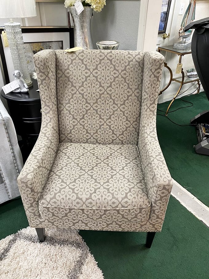 This elegant wingback chair isn't just furniture; it's someone's future reading nook, priced less than your fancy coffee habit for the month.