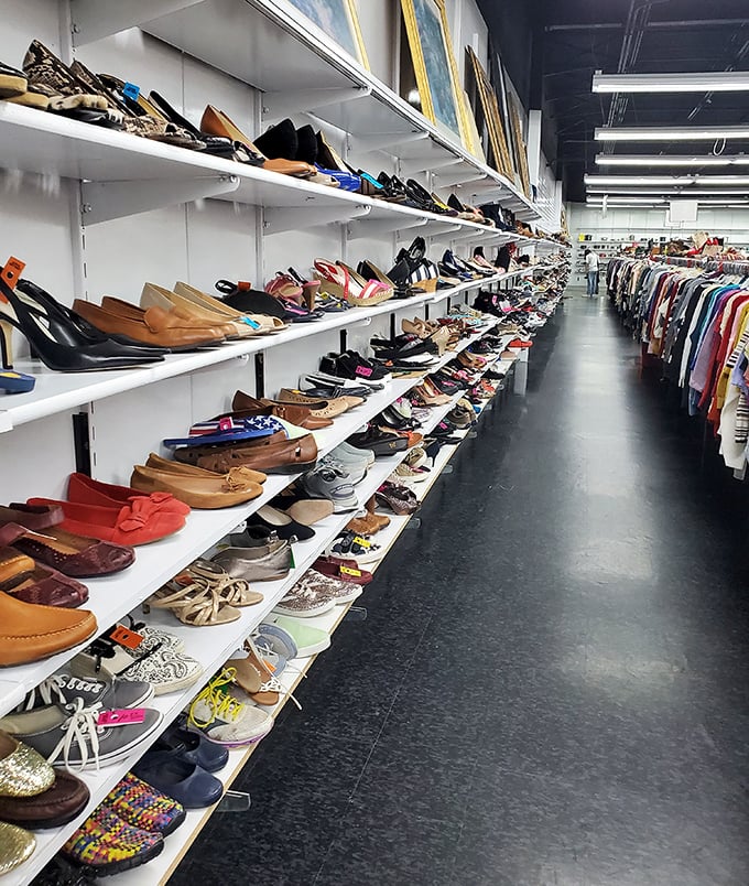 Footwear fantasyland! From professional pumps to casual flats, these pre-loved shoes are ready for their second dance.