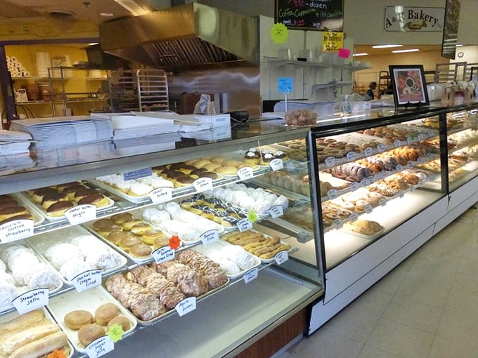 Behind these glass cases lies a treasure trove of carbs that would make any diet book spontaneously combust.