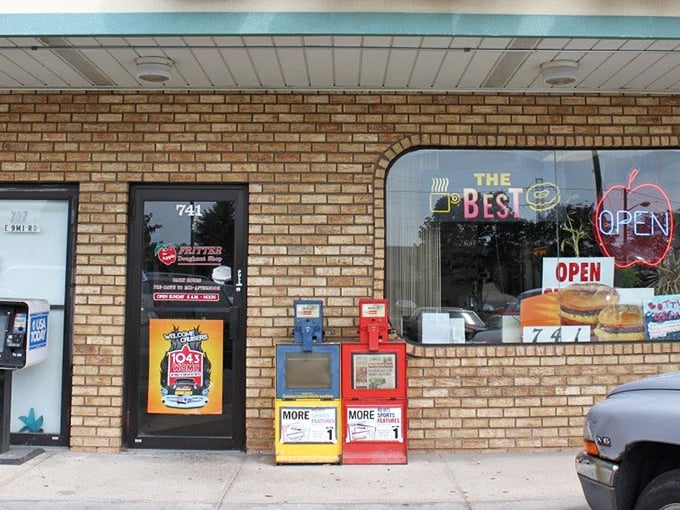 The Apple Fritter Donut Shop's humble exterior hides treasure within – like finding gold in your backyard.