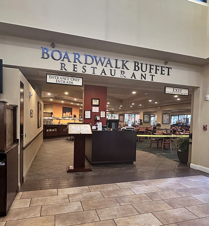 Boardwalk Buffet's entrance welcomes families like an old friend inviting you to dinner.
