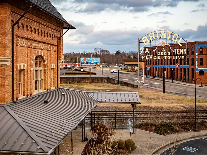 Bristol’s iconic state-line sign proudly declares 'A Good Place to Live,' anchoring the charm of its historic downtown.
