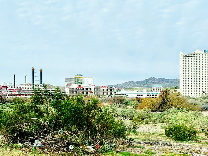 Bullhead City's riverfront casinos beckon like Vegas's laid-back cousin, where the stakes are lower but fun runs high.