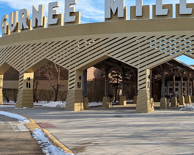 Gurnee Mills' impressive entrance hints at the shopping adventure waiting inside this massive retail wonderland.