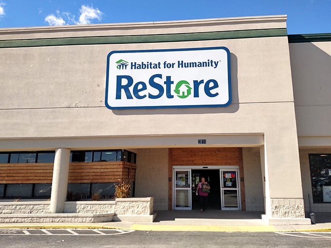 The ReStore's clean facade signals serious business - home improvement dreams at thrift store prices await.